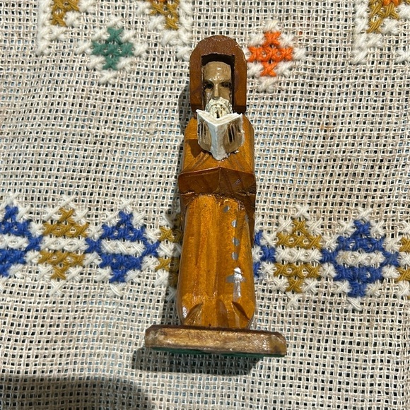 Vintage | Other | Vtg Folk Art Hand Carved Wooden Monk Priest Figure ...